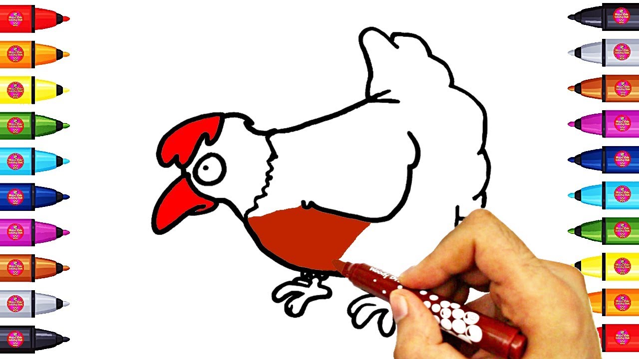 How to Draw and Color Chicken Coloring Page for Kids to Learn Colors ...