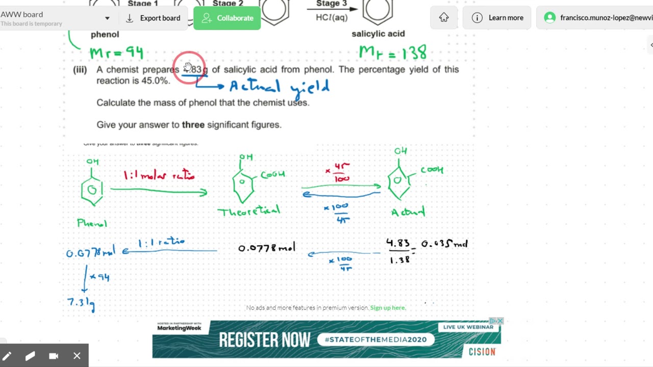 Percentage yield calculation (A Level Chemistry AQA, OCR, Edexcel ...