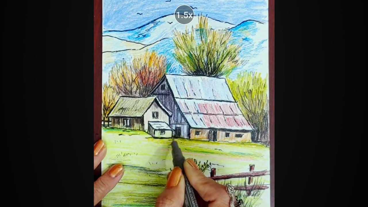 How to Draw a Landscape//Color Pencil Drawing for Beginners// Tutorial ...