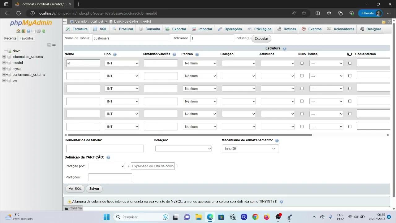 MySQL e SQL: Aula #32 - Criando e alterando tabela no PHPMyAdmin - YouTube