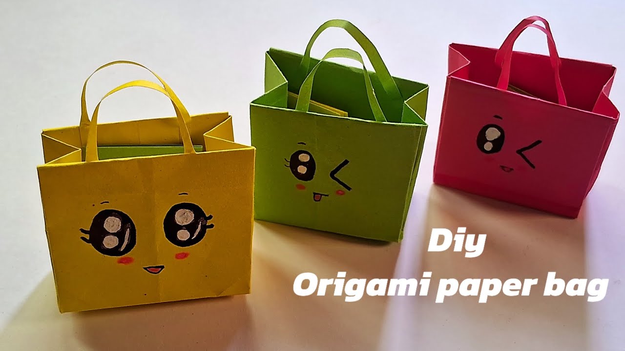 Origami paper bag | How to make paper bags with Handles | Origami Gift ...