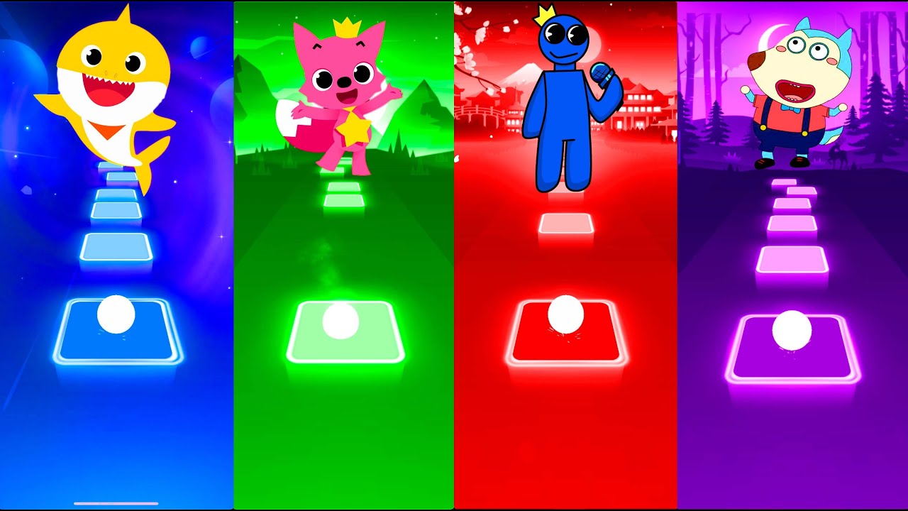 Baby Shark - Pinkfong - Rainbow Friends - Wolfoo Family || Tiles Hop ...