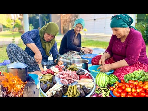 KÖY HAYATI ODUN ATEŞİNDE KUZU ETİ LAHANA SARMASI \\ LEZZET DOLU AKŞAM YEMEĞİ