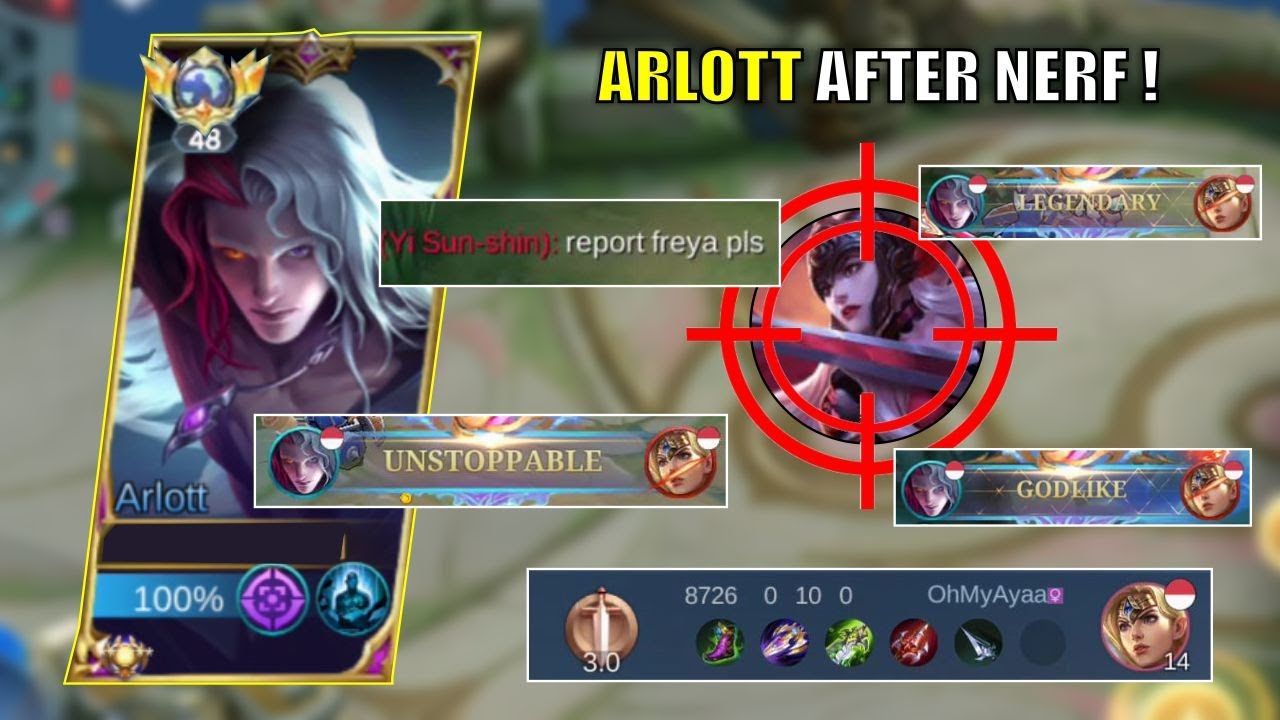 HOW TO ONE-SHOT FREYA AFTER ARLOTT WAS IN NERF !! | ARLOTT BUILD TANK HAS NO AFFECT ON NERF 😭 ...