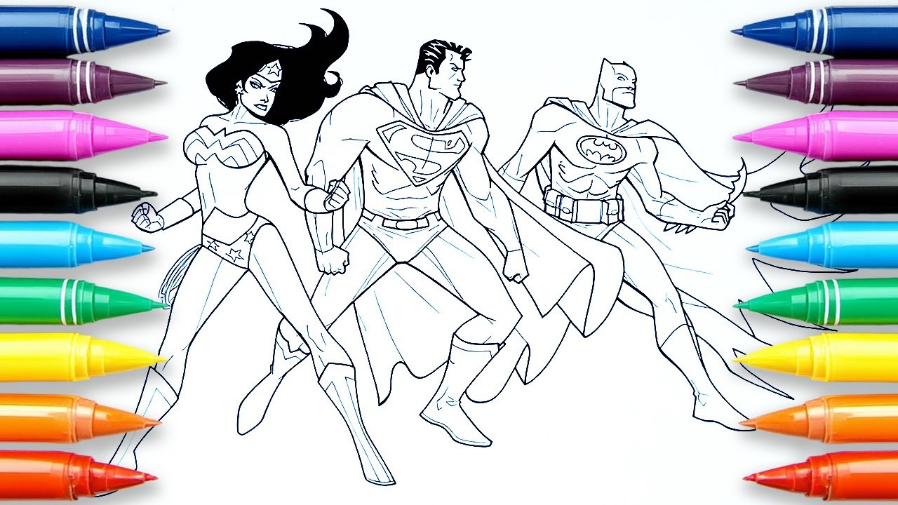 Wonder Woman, Superman & Batman Coloring Page | DC Superhero Art for ...