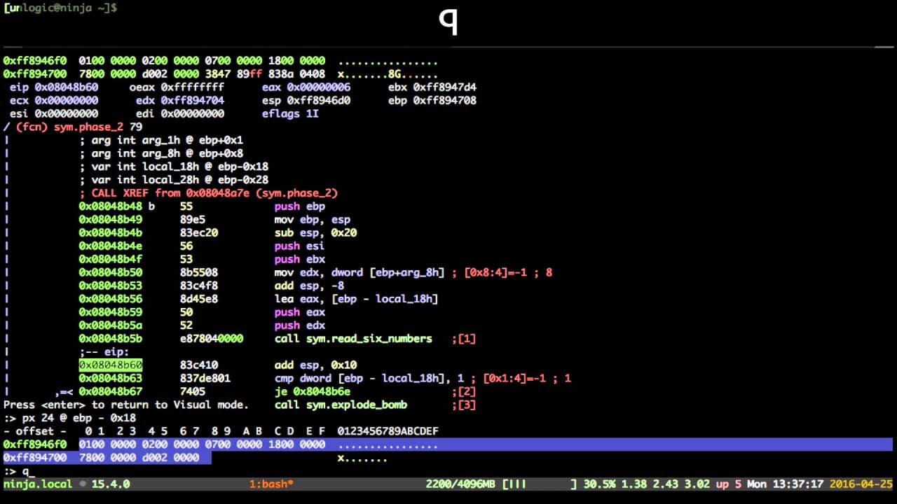 Defusing a binary bomb with radare2 - phase 2 - YouTube