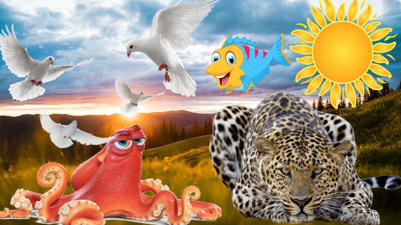 Fantastic garden with all kinds of singing animals tiger,cat,white ...