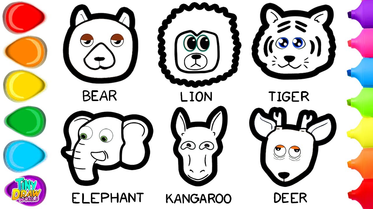How To Draw FUNNY Face Wild Animals ( Bear, Lion, Tiger, Elephant ...