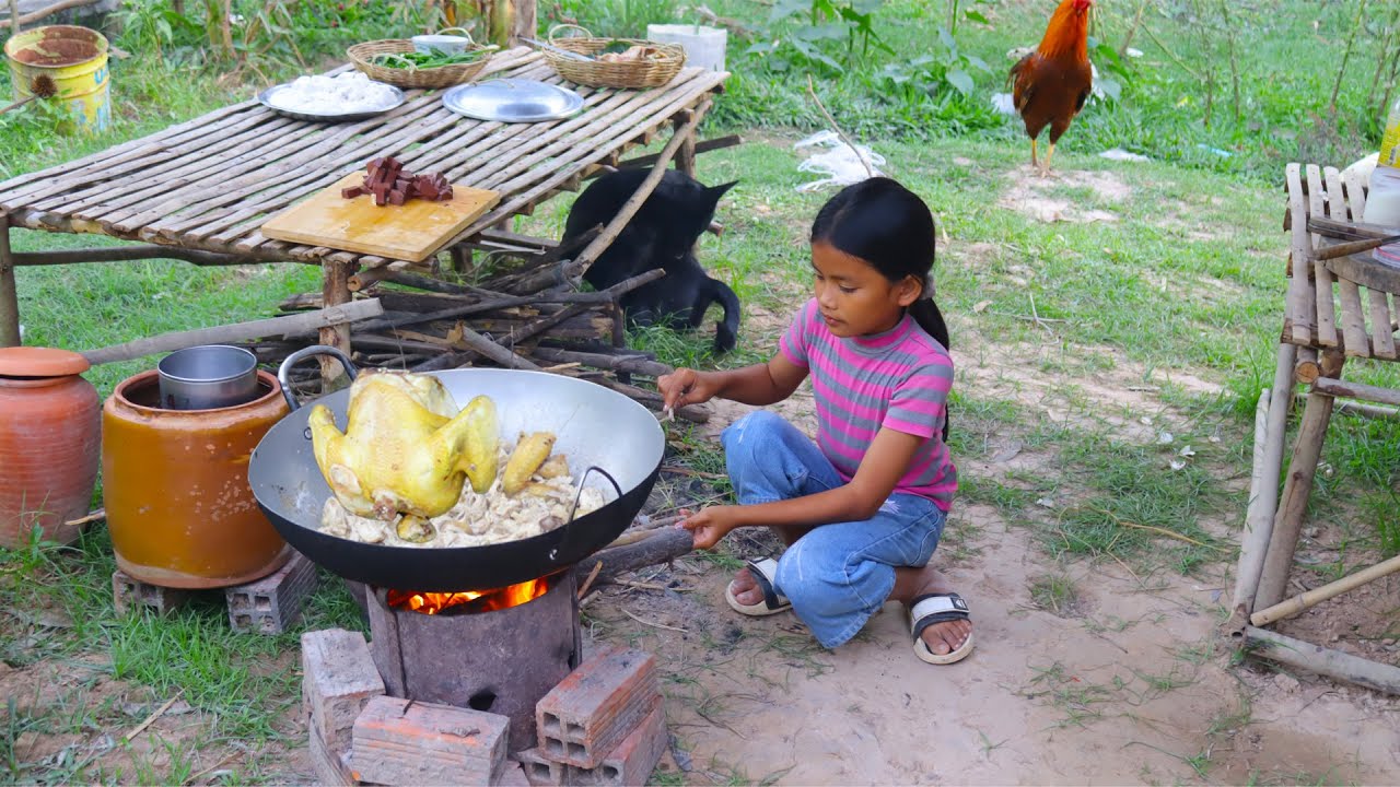 So Tasty , Little chef makes traditional Porridge Noodle , Rural life ...