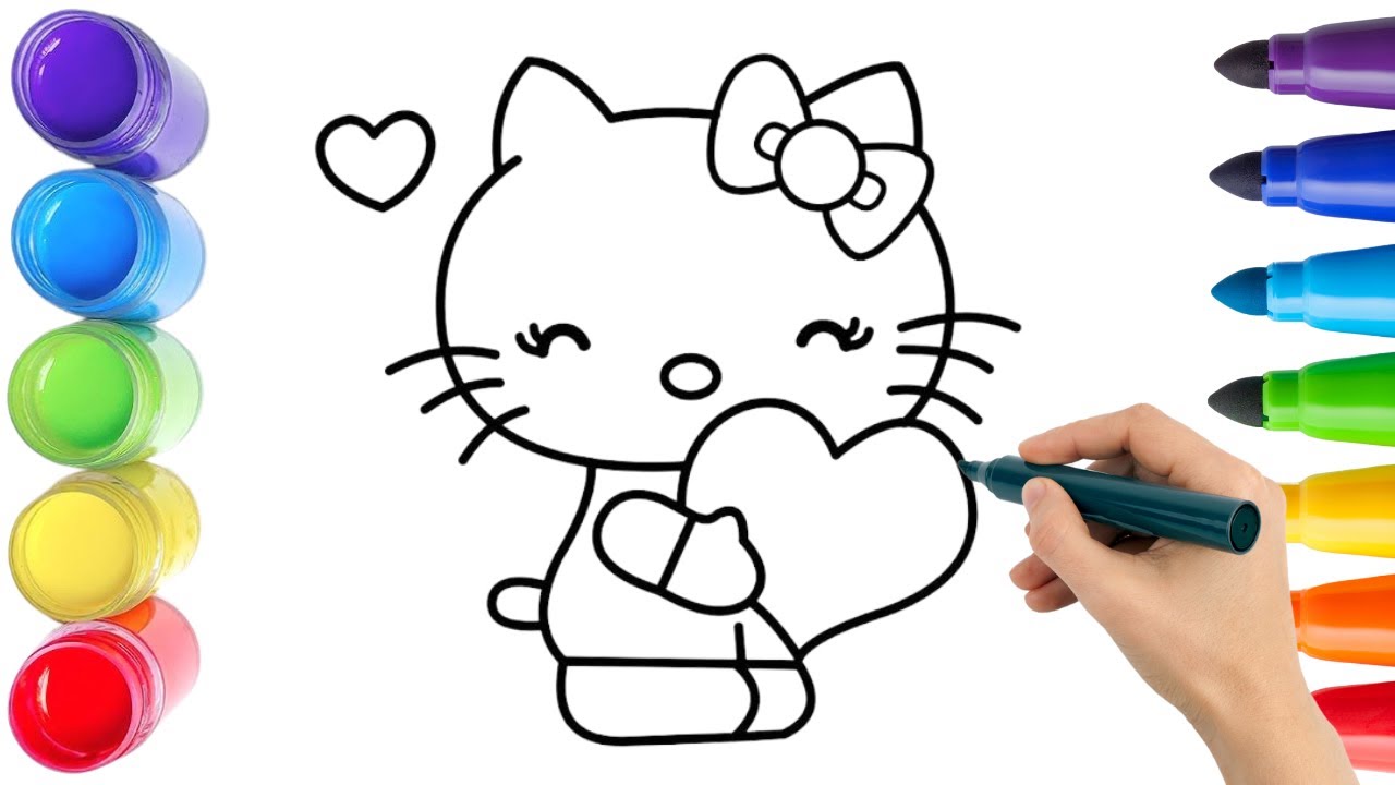 How To Draw cute kitty Drawing, Painting & Coloring For Kids and ...