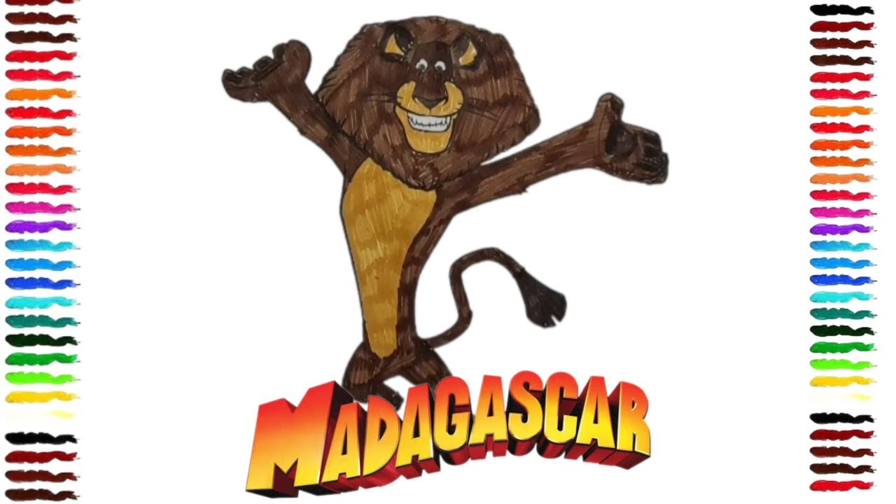 Alex coloring. How to colour Alex from Madagascar movie. Easy step-by ...
