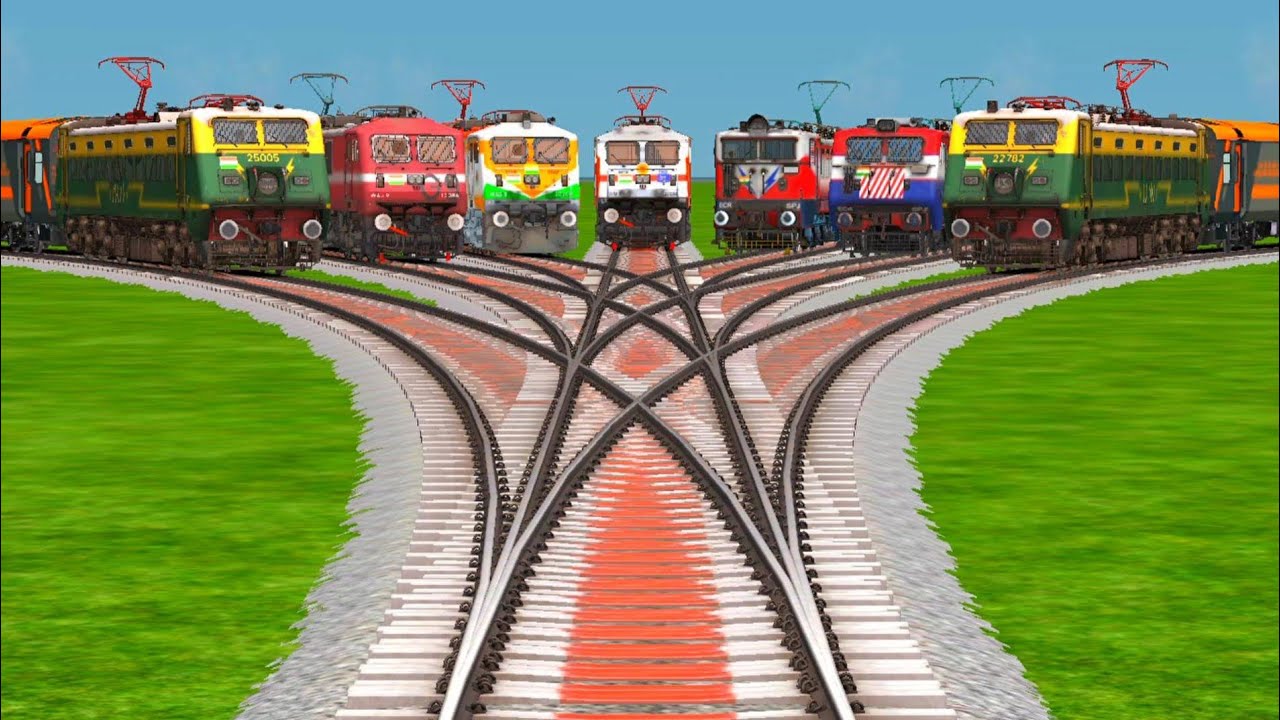 7 TRAINS PASSING AT BUMPY 3D GRANDIENT RAILROAD | BUMPY TRACKS | steam ...