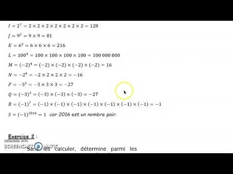 Correction des exercices sur les puissances avec un exposant positif en ...