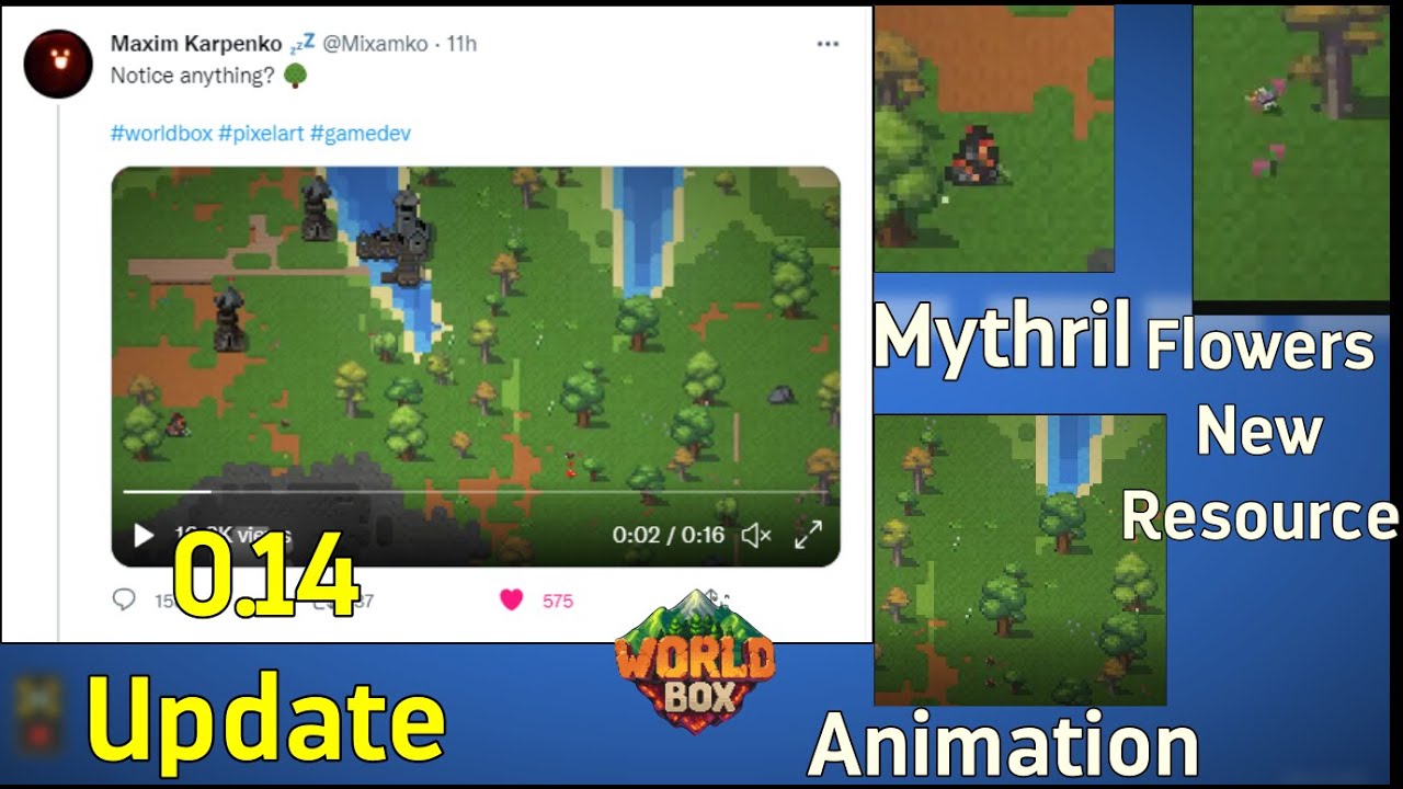 Worldbox Update 0.14, New Mythril Ore, Flower Resource, Tree Animation ...