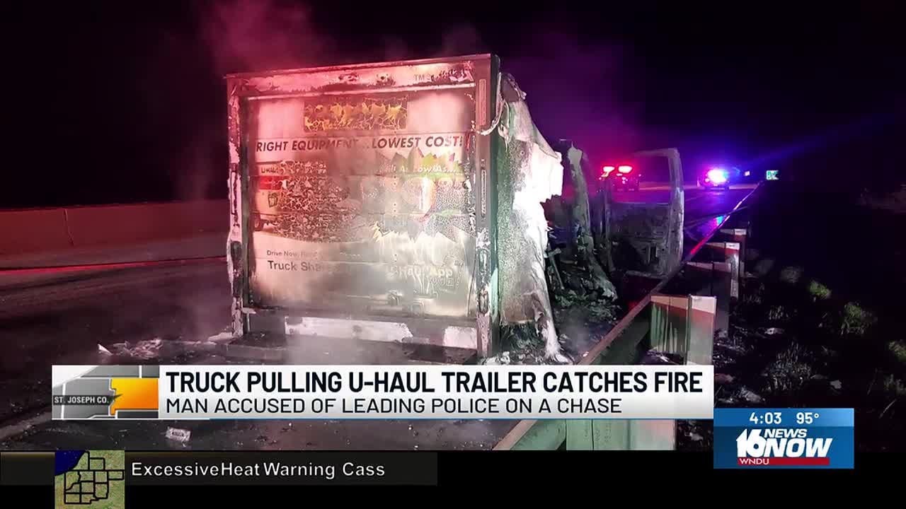 Truck pulling U-Haul trailer catches fire during police chase on Bypass ...