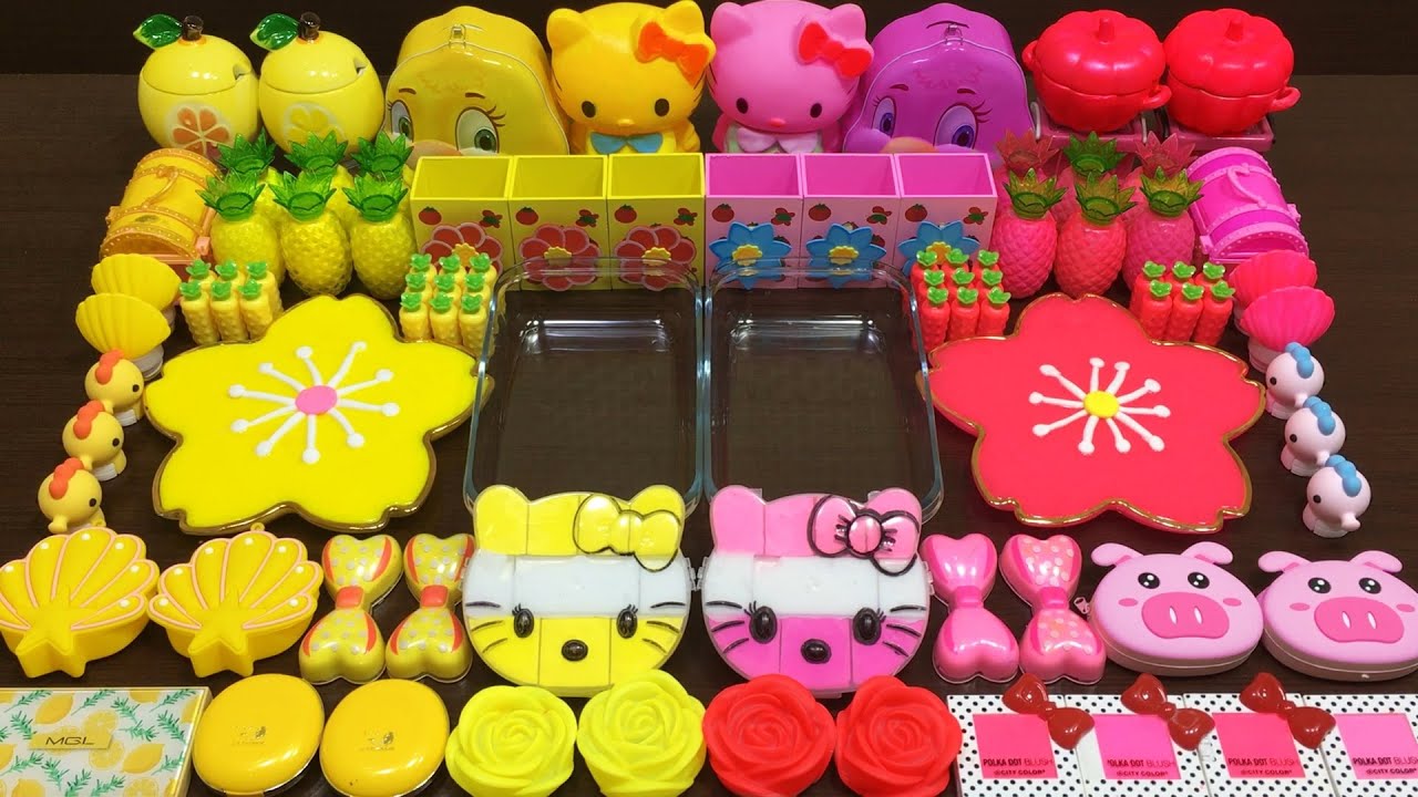 Pink vs Yellow | Mixing Beads and Floam into Slime ASMR! Satisfying ...