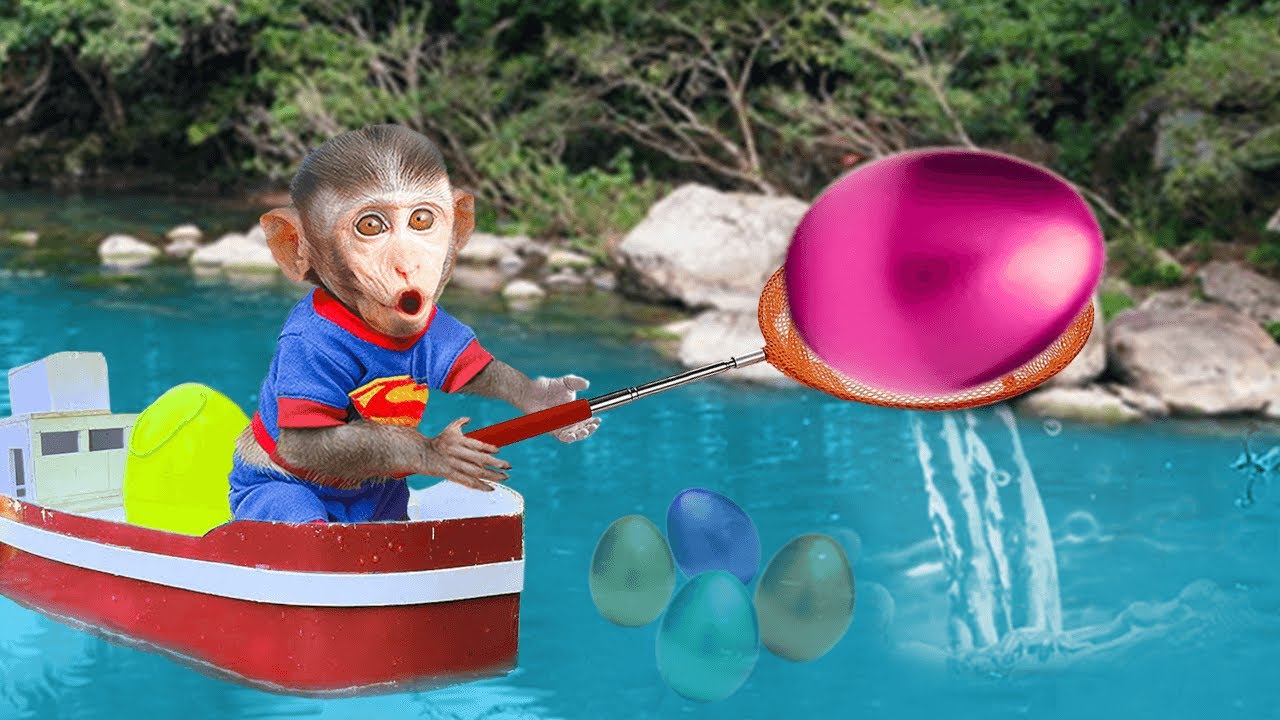 Baby monkey Bim Bim Go Fishing for CATFISH | Animals Funny - YouTube