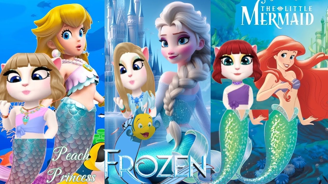 My Talking Angela 2 💖 | The Little Mermaid 🧜‍♀️ vs Peach PRINCESS 👸 vs ...