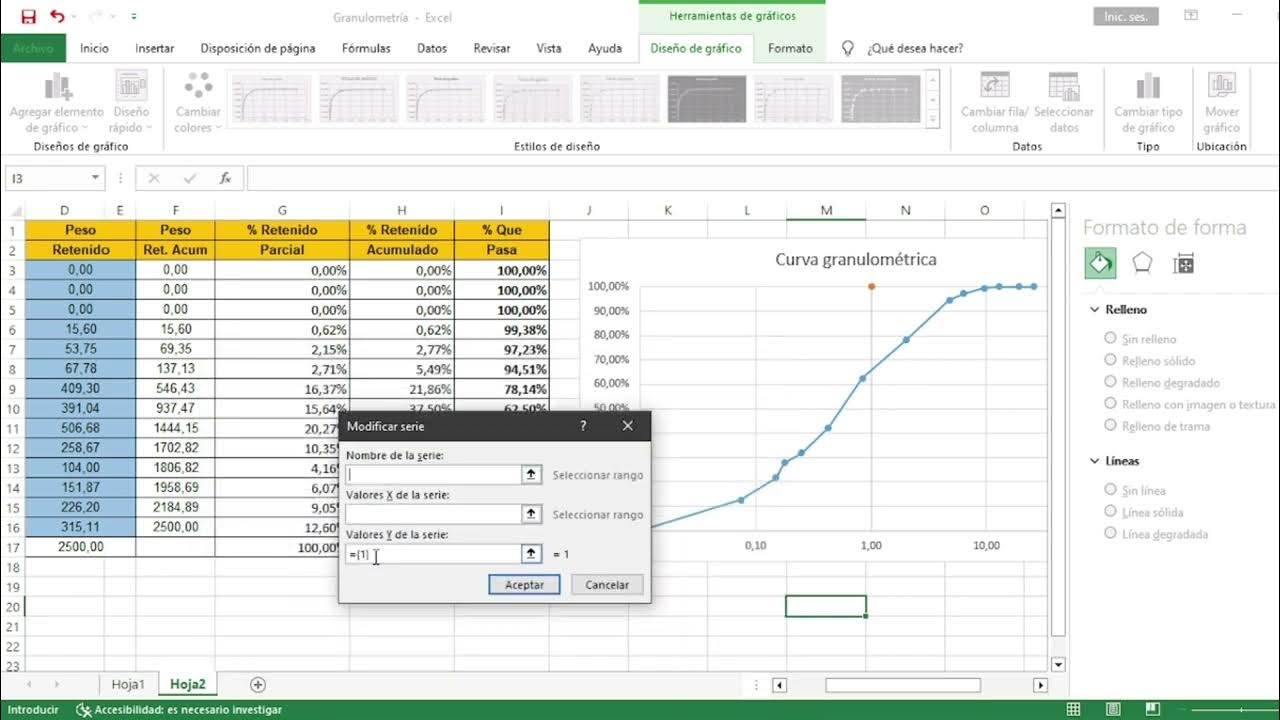 Como graficar en Excel la CURVA GRANULOMETRICA. 📈Grava, arenas y finos. - YouTube