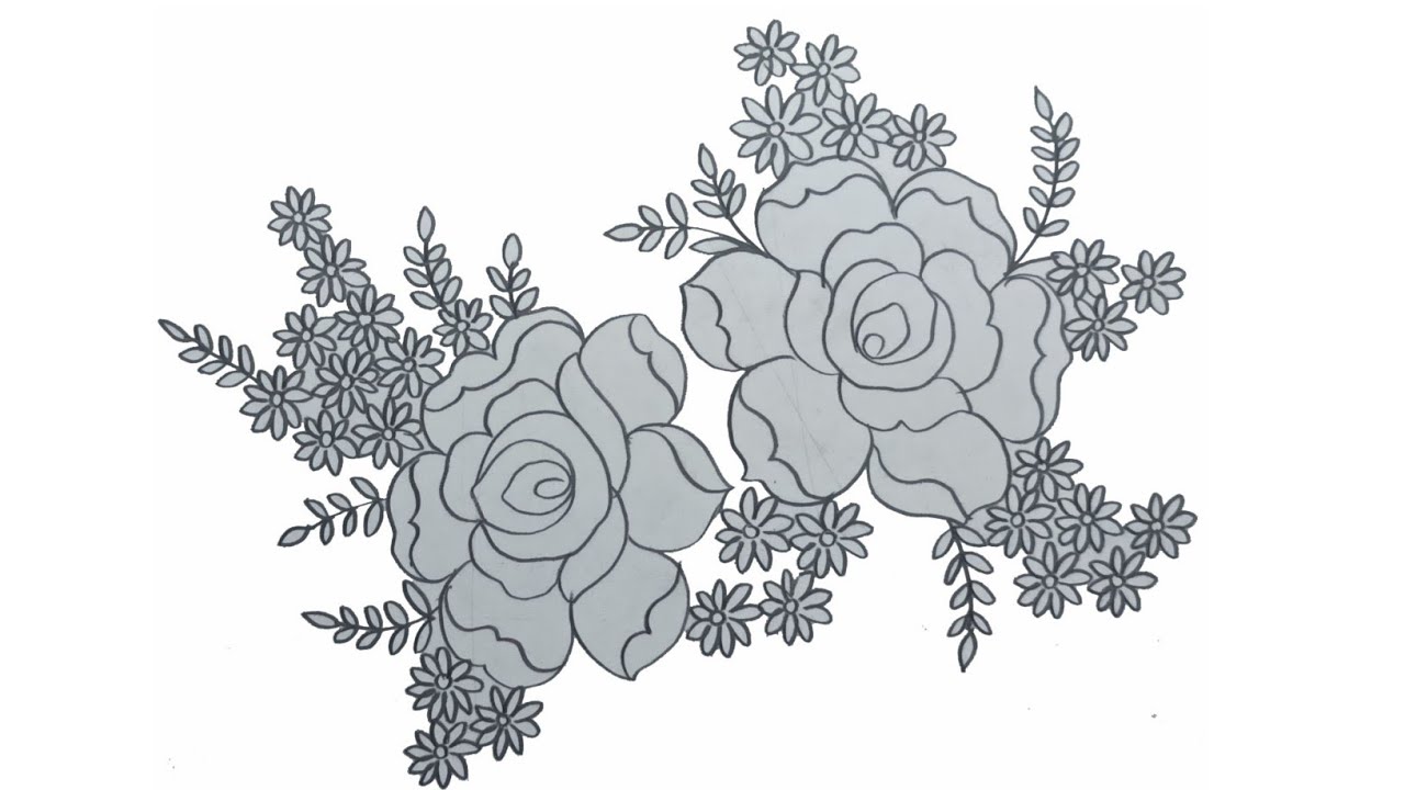 Flower Design with Pencil Shading | Rose Drawing - YouTube