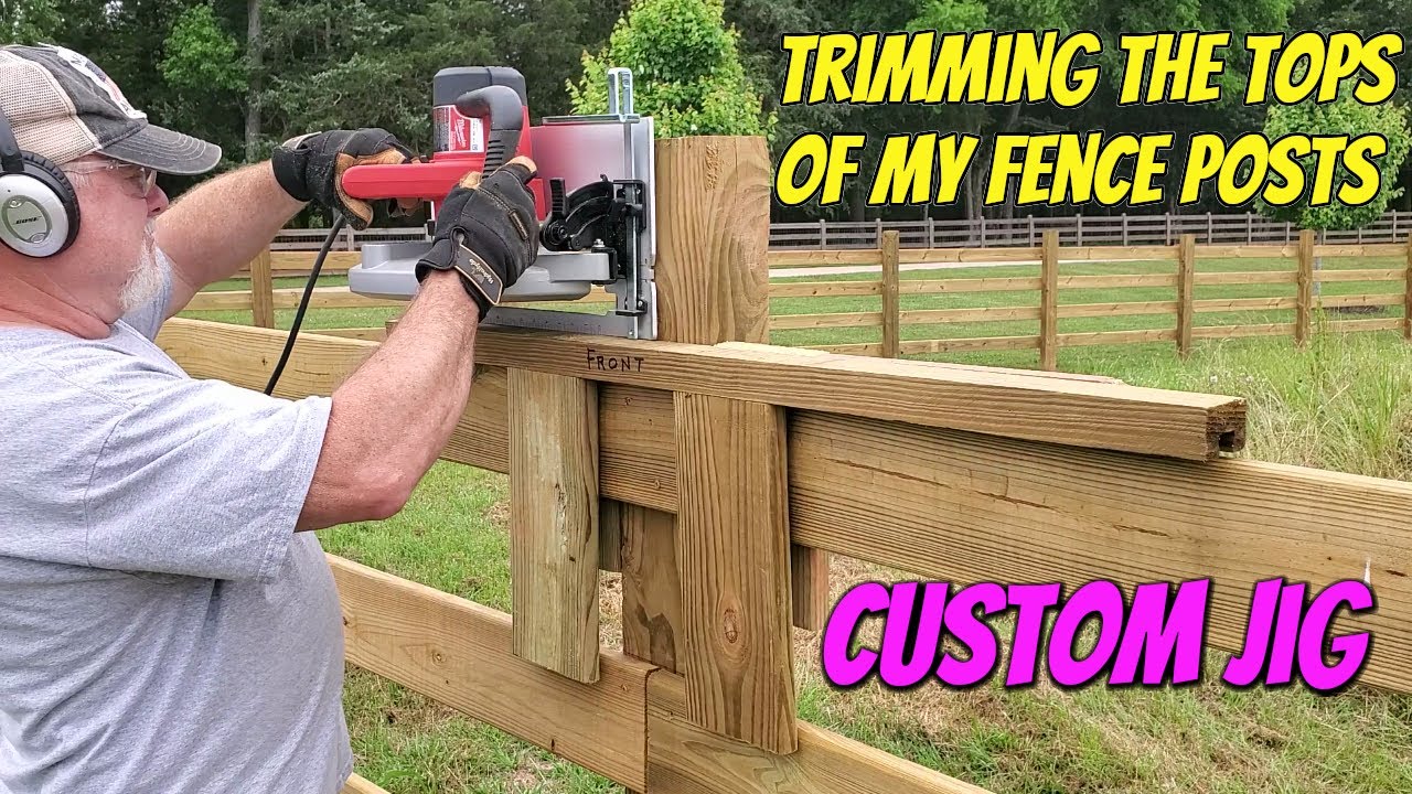 Trimming the posts on my four plank horse fence - YouTube