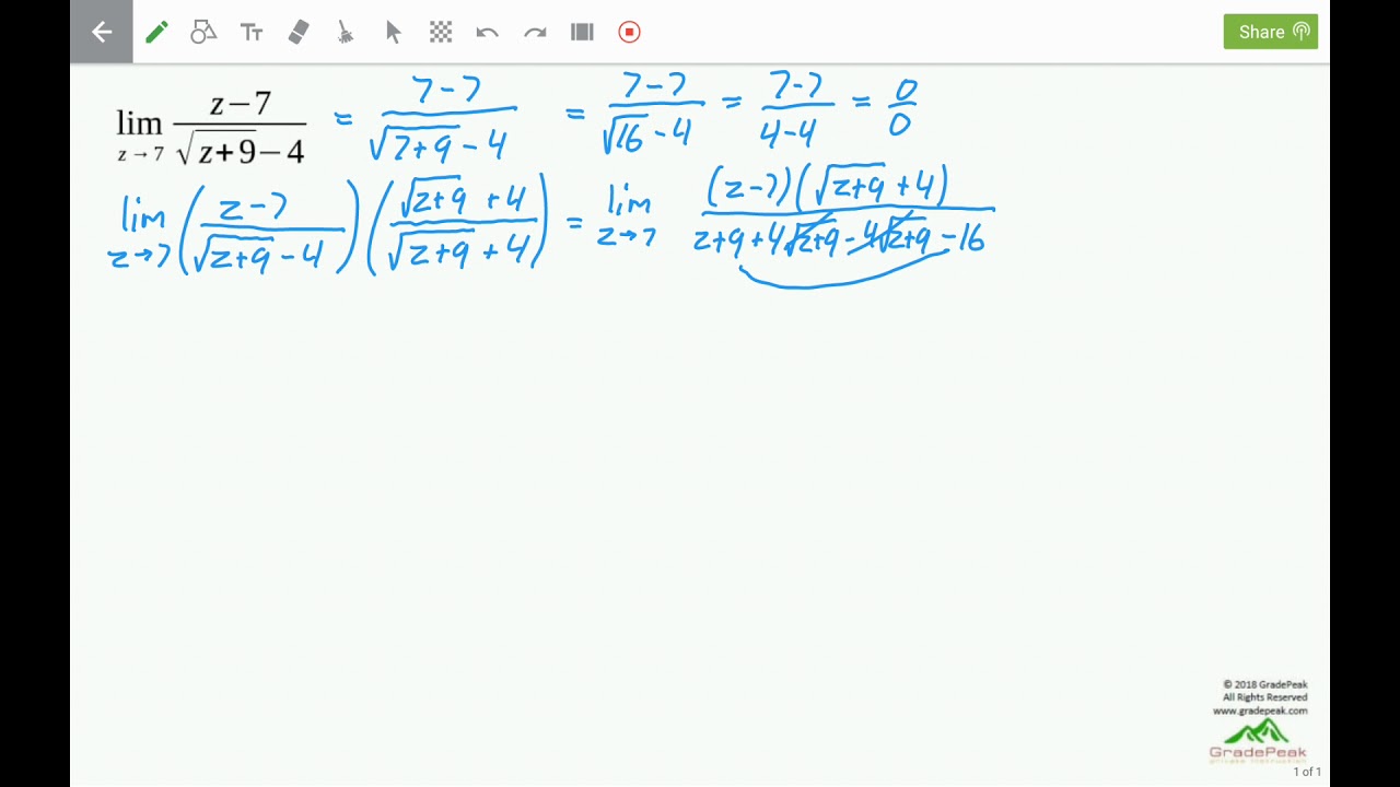 GradePeak Calculus 1 Zero Over Zero Indeterminate Form Limit 5 07 - YouTube