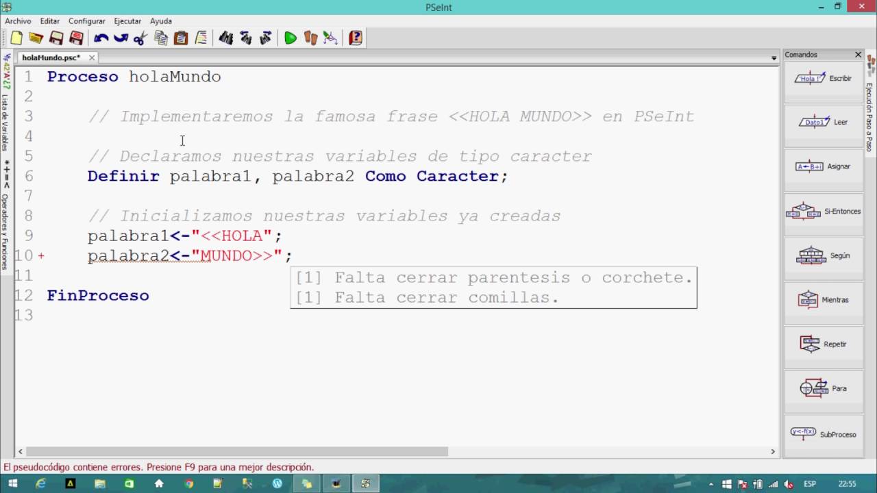 Hola Mundo en PSeInt - YouTube