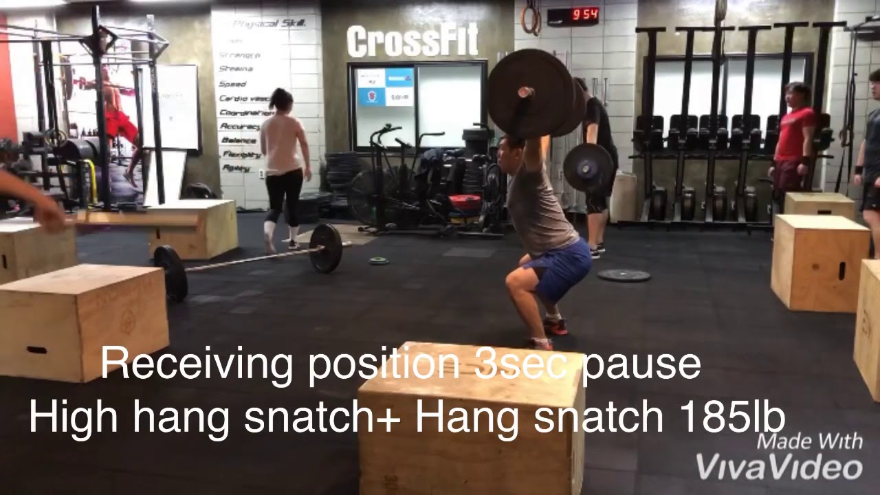 3sec pause receiving position High hang snatch + Hang snatch 185LB ...