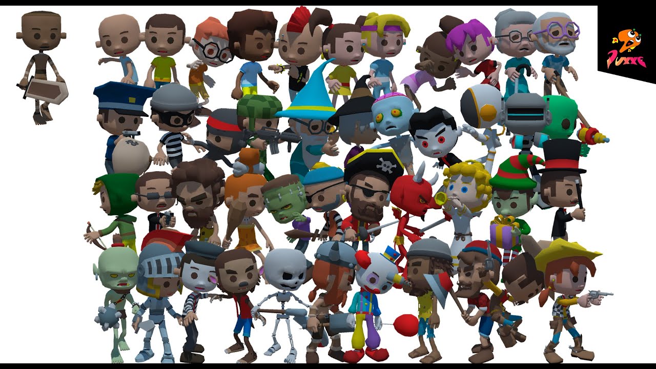 45 Characters (000 to 044) - 3D Low Poly - FBX Animated - YouTube