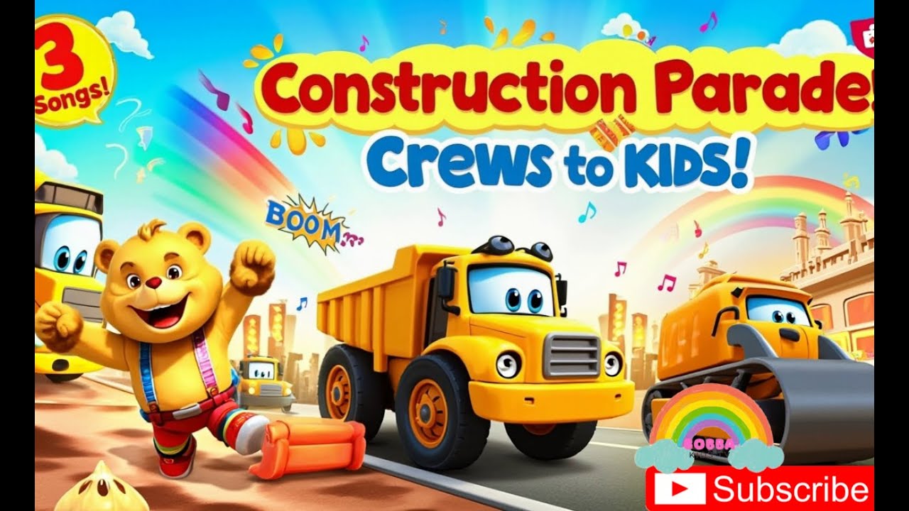Construction Crew Parade | Bobba on the Bus|Excavator song|3 Fun ...