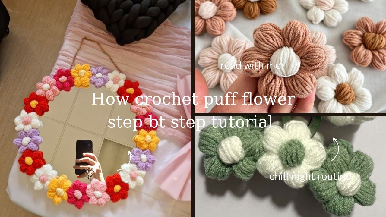 crochet puff flower | easy crochet puff flower step by step beginners ...