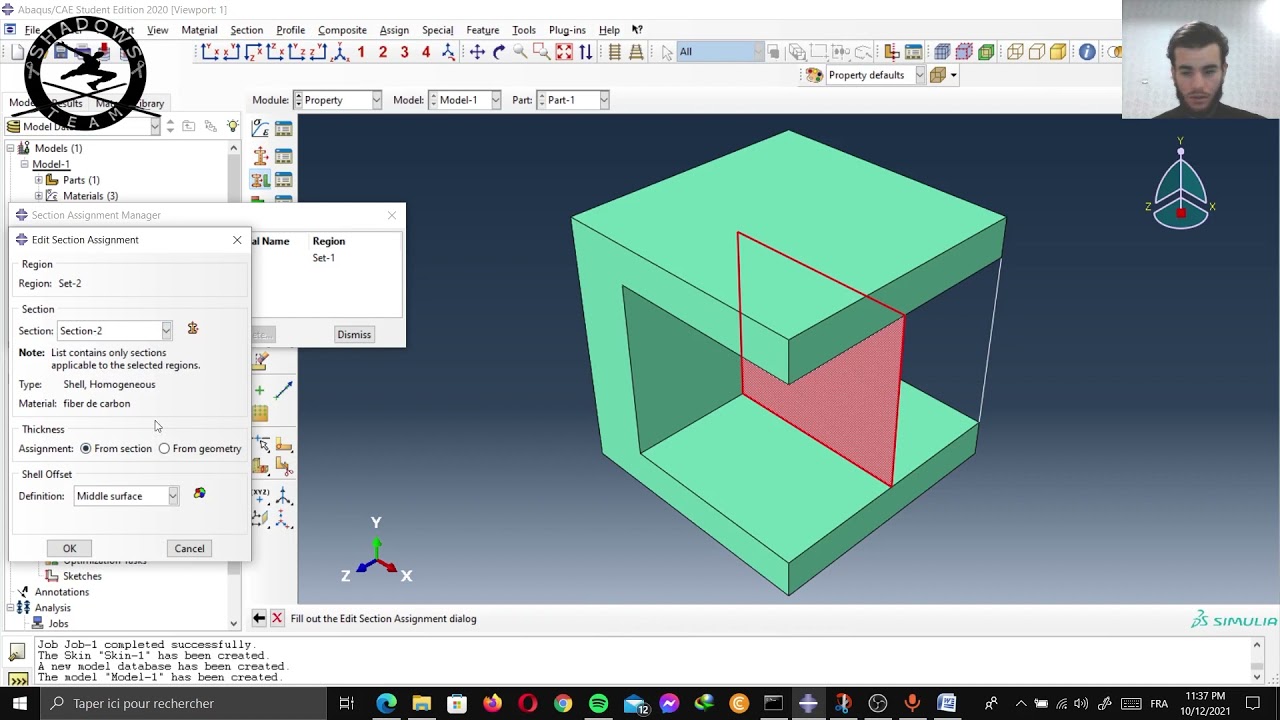 abaqus tutorial solide +shell(matériau composé )+beam(poutre) - YouTube