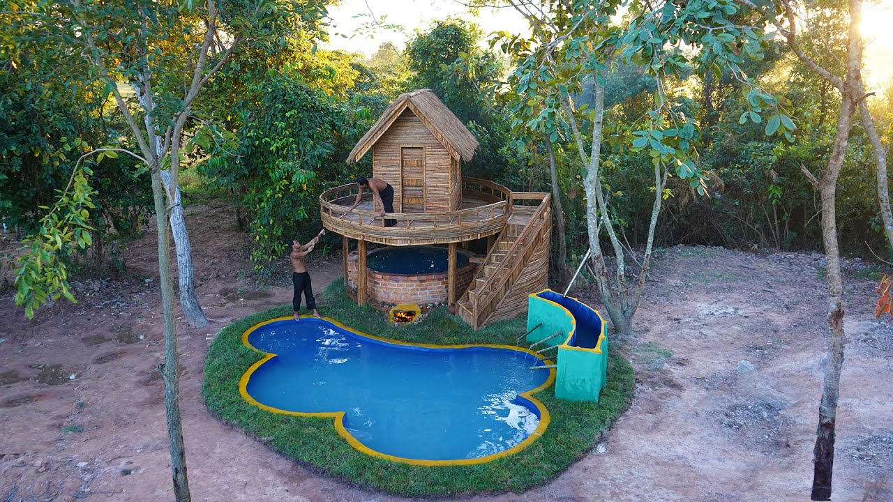 build A Beautiful Bamboo House And A Underground Swimming Pool With A ...