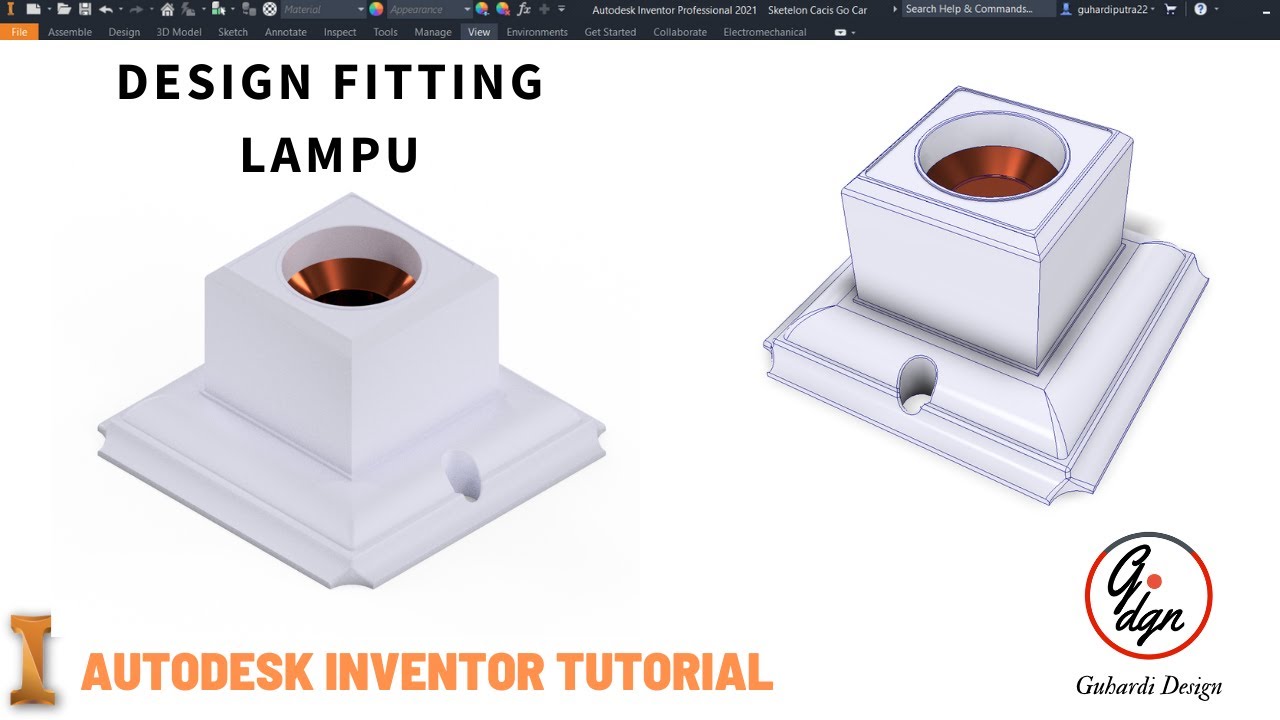 Cara Membuat Desain Fitting Lampu di Software Autodesk Inventor - YouTube