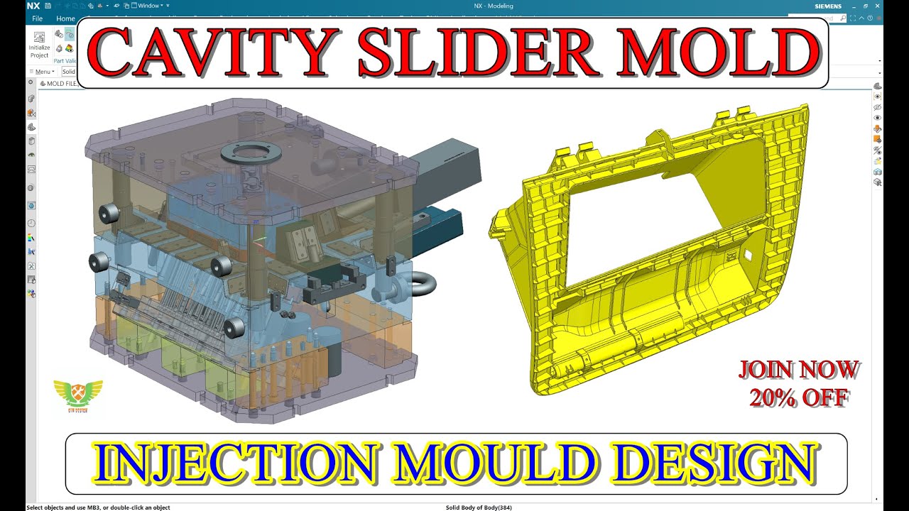 PLASTIC INJECTION MOULD DESIGN TUTORIAL | Cavity Slider design in ...