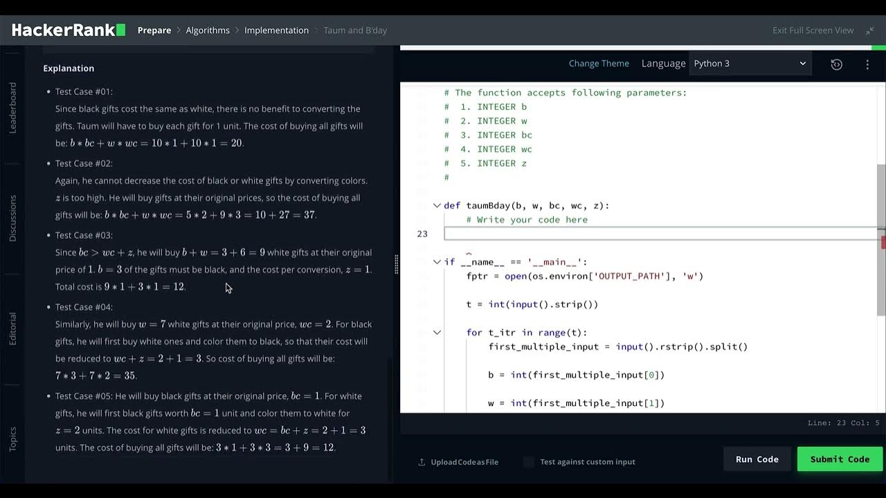 Hackerrank Taum and B'day - Python Solution - YouTube