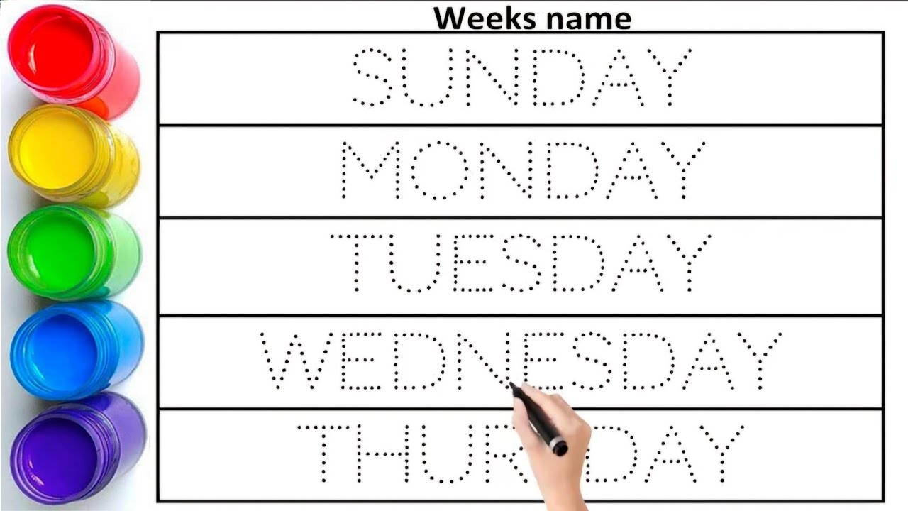 Learn Days📝 of the week.7 days name in english. Sunday Monday Tuesday ...