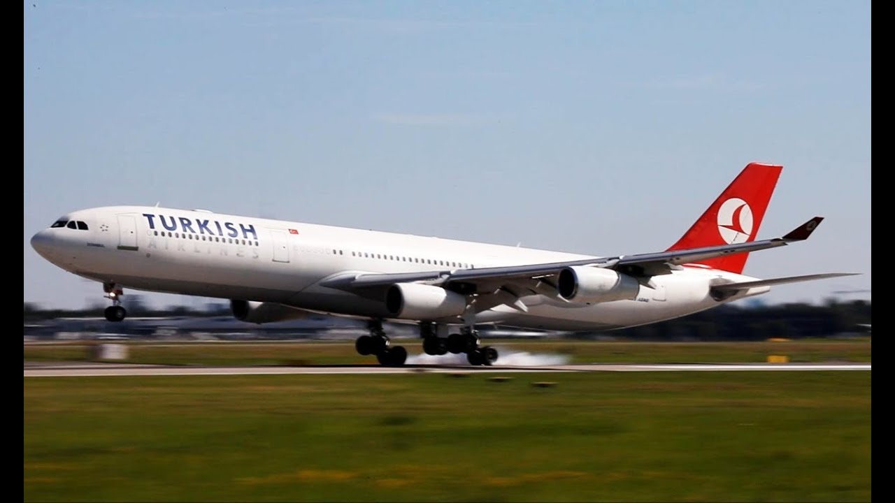 Turkish Airlines Airbus A340-300 arriving at Düsseldorf (HD) - YouTube