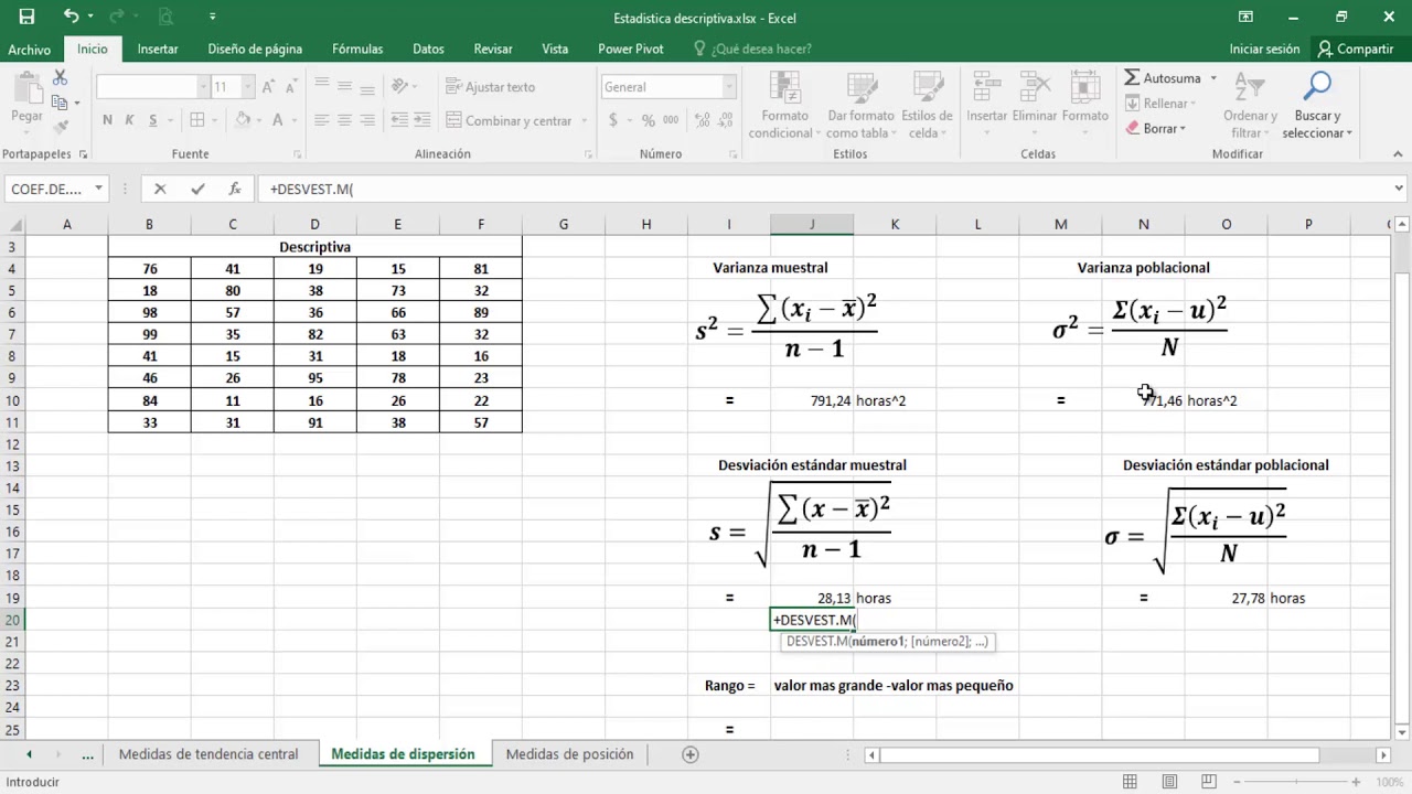 Medidas de dispersión en Excel - YouTube
