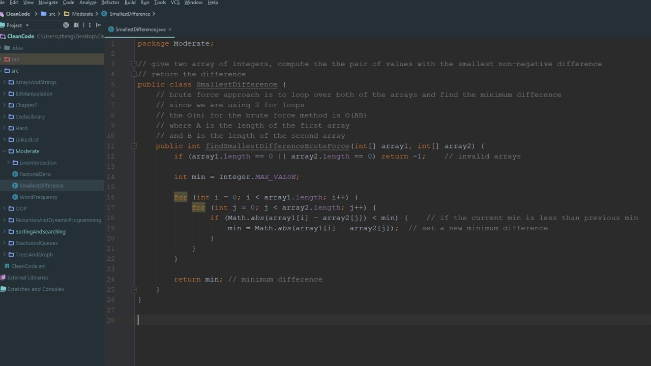 Java Technical Interview - Minimum Difference of Two Integer Arrays - YouTube