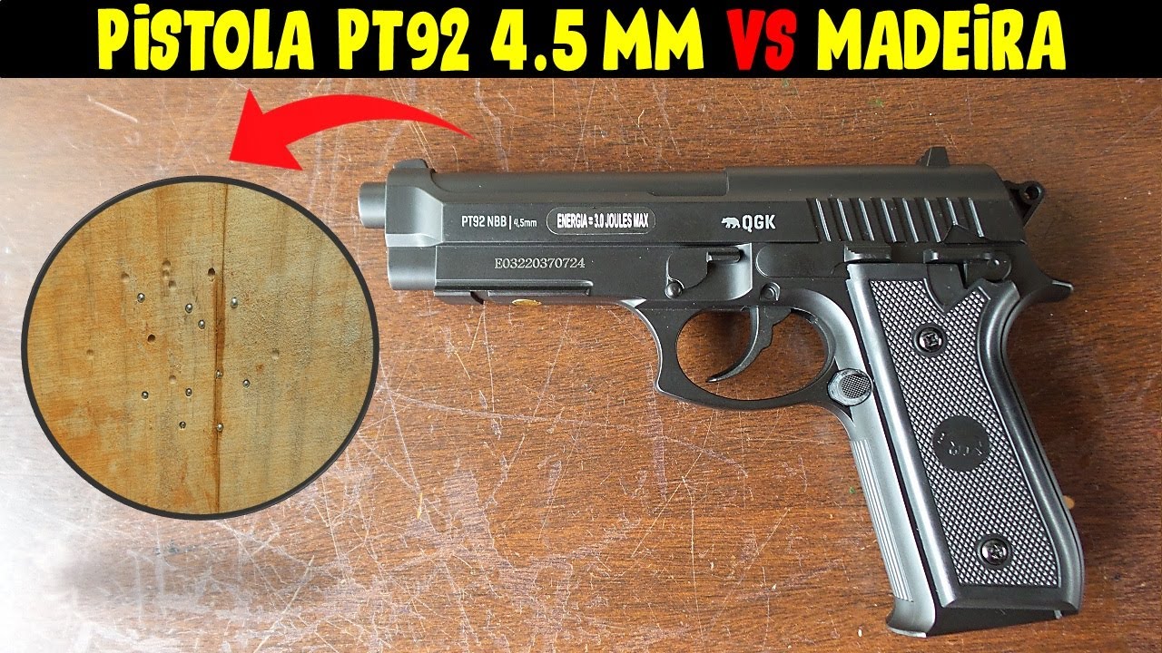 Teste de Potência Pistola Pt92 4.5mm vs Madeira 🌲 - YouTube