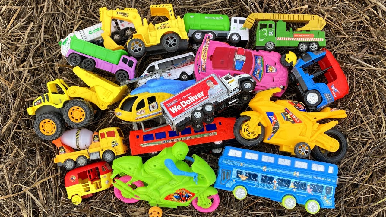 Hiding Toy Vehicles, CNG Auto Rickshaw, Sports Bike, Bulldozer, Police ...