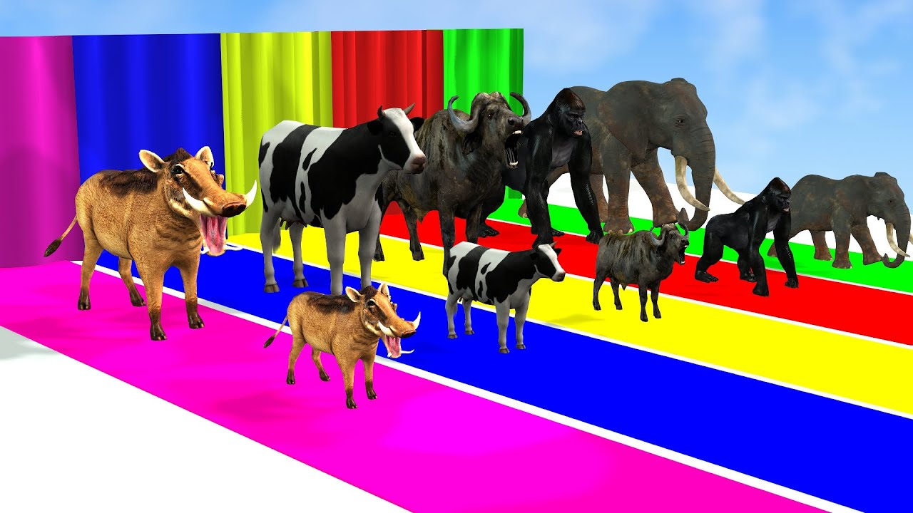 Wild Animals Crossing Bridge Challenge with Gorilla Wolf Elephants ...