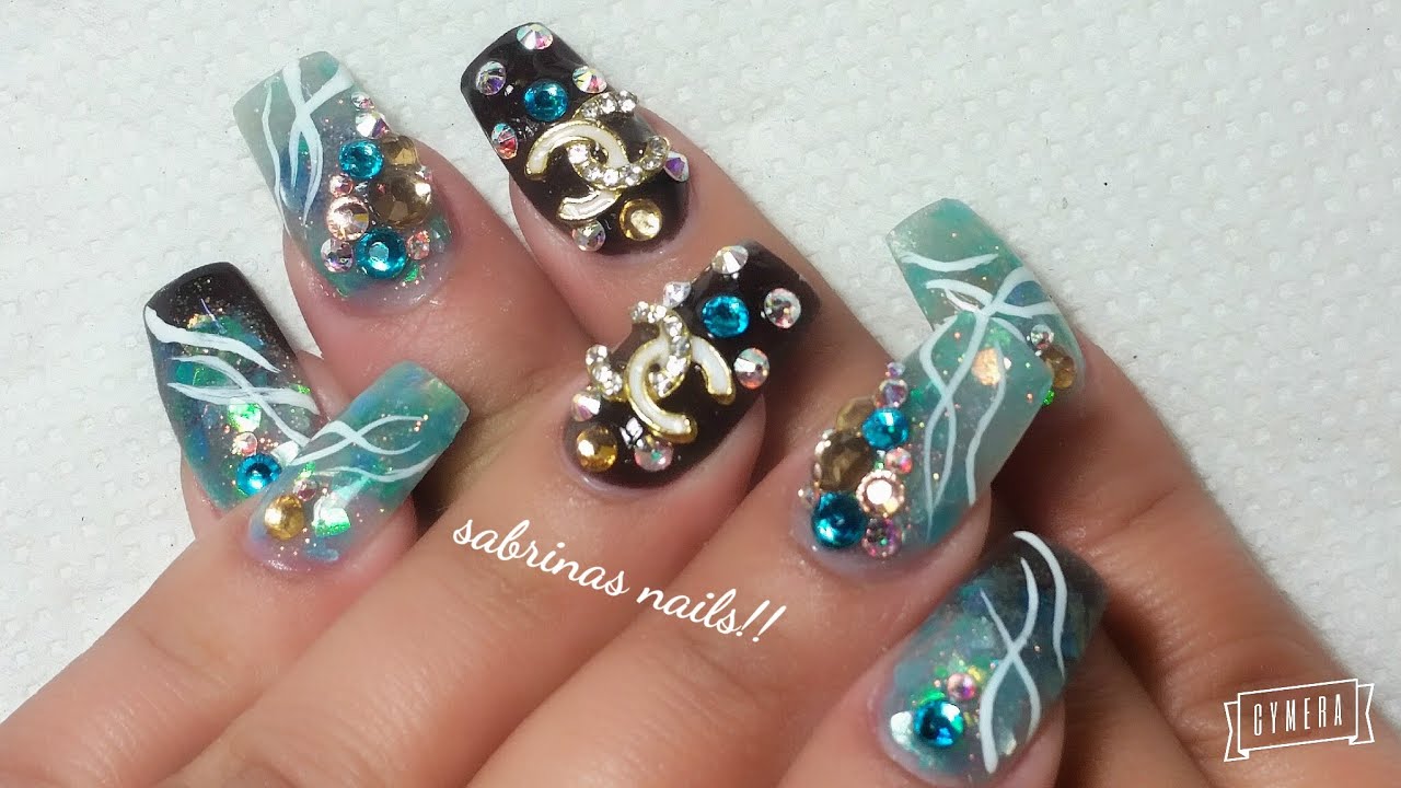 cambio de set. (uñas aqua glamurosas¡) by sabrinas. - YouTube