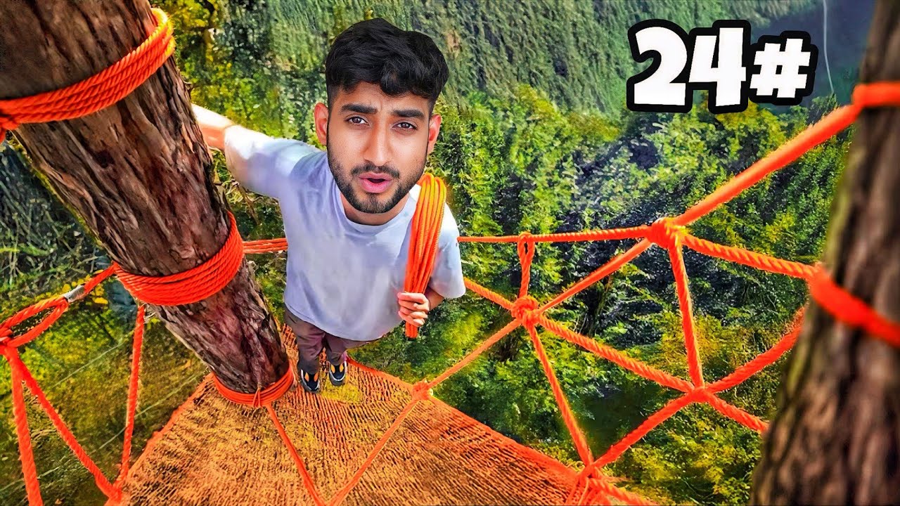 Overnight Survival in a Jungle Rope House We Built! 😱 - YouTube