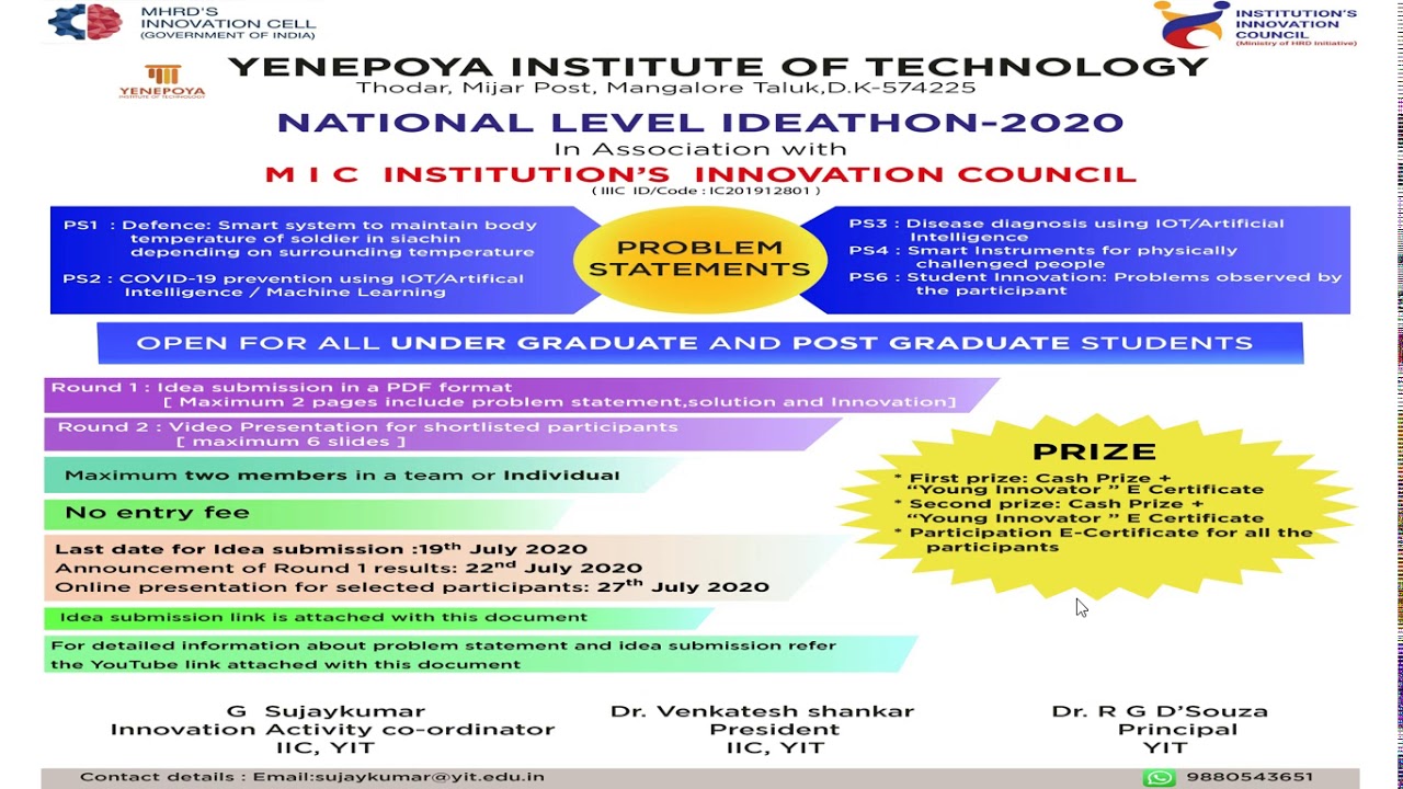 MHRD Innovation Cell - IIC - National Level Ideathon 2020 - YIT ...