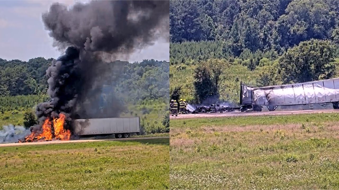 [FULL VIDEO] Arkansas: Tractor Trailer Fire; Cab Burned To Ashes - YouTube
