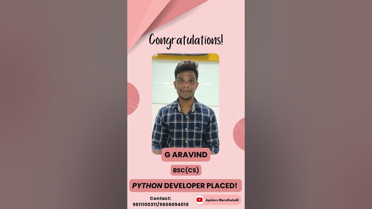 Student Successfully Placed | PYTHON Full Stack Development | Jspiders Marathahalli | G ARAVIND ...