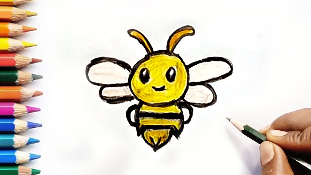 How to draw a cute bee with pencil easy - YouTube