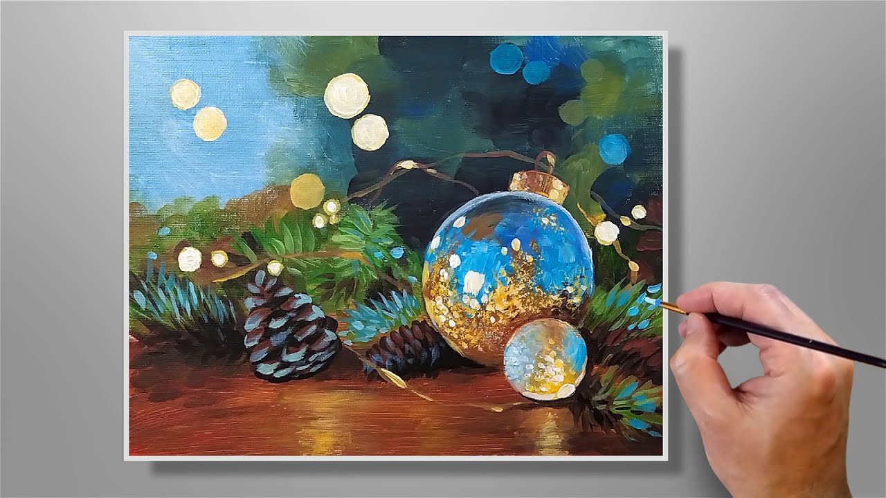 How to paint a Christmas Decorations / Acrylic Painting / STEP by STEP ...